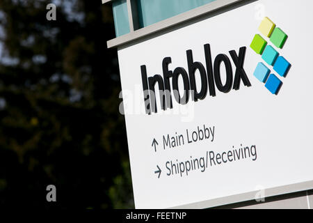A logo sign outside of the headquarters of Infoblox in Santa Clara ...