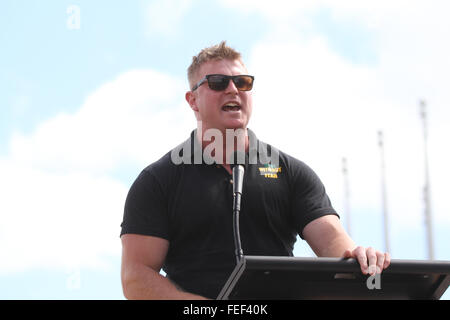 Blair Cottrell, leader of the United Patriots Front (UPF) speaks over ...