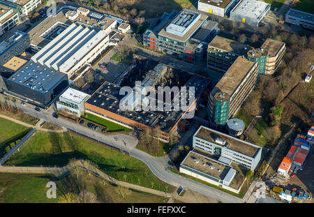 Aerial view, fire, Aachen, Hall of WZL RWTH Campus Melaten completely ...