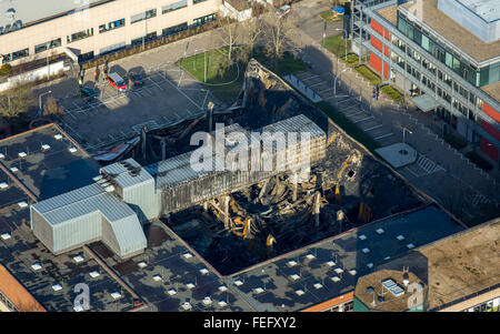 Aerial view, fire, Aachen, Hall of WZL RWTH Campus Melaten completely ...