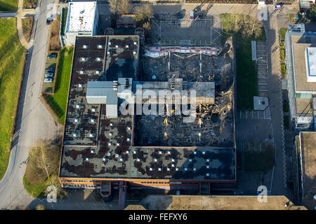 Aerial view, fire, Aachen, Hall of WZL RWTH Campus Melaten completely ...