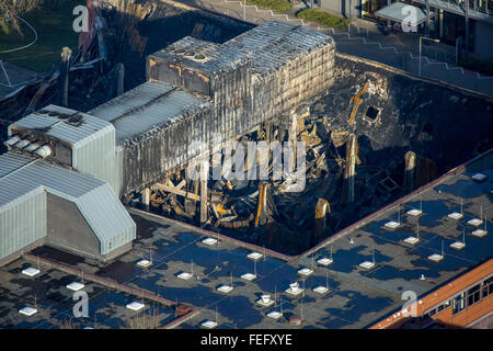 Aerial view, fire, Aachen, Hall of WZL RWTH Campus Melaten completely ...