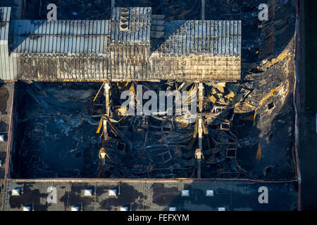 Aerial view, fire, Aachen, Hall of WZL RWTH Campus Melaten completely ...