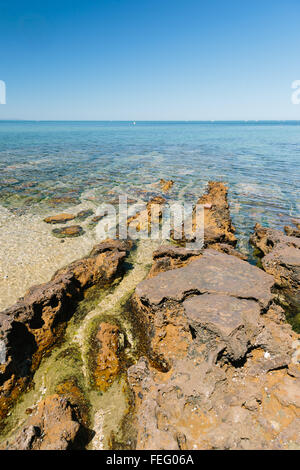 Rock formations on the beach at Ricketts Point, Melbourne, Australia ...