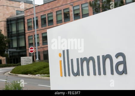 A logo sign outside of the headquarters of Illumina, Inc., in San Diego ...
