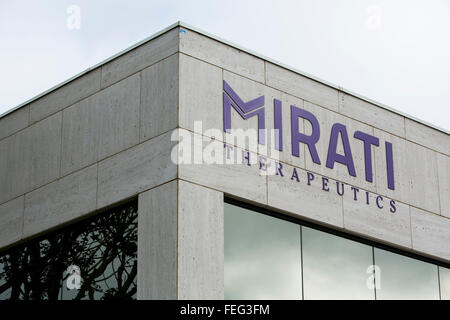A logo sign outside of the headquarters of Mirati Therapeutics in San ...