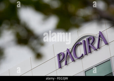 A logo sign outside of the headquarters of Pacira Pharmaceuticals, Inc ...