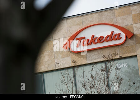 Takeda logo sign the office building of Takeda Pharmaceutical Company ...
