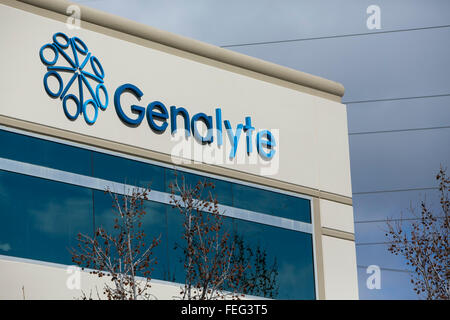 A logo sign outside of the headquarters of Genalyte, Inc., in San Diego ...