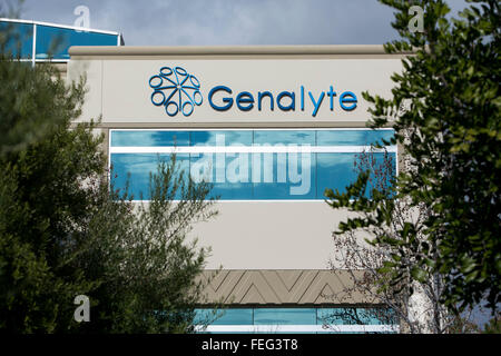 A logo sign outside of the headquarters of Genalyte, Inc., in San Diego ...
