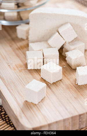 Portion of Tofu (detailed close-up shot) on wooden background Stock ...