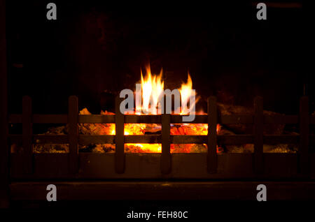 Flames, fire burning in grate Stock Photo - Alamy