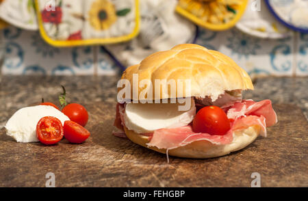 Macro of small sandwich with ham and mozzarella Stock Photo - Alamy