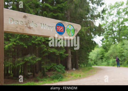 Signpost showing the Deeside Way route - near Banchory, Aberdeenshire ...