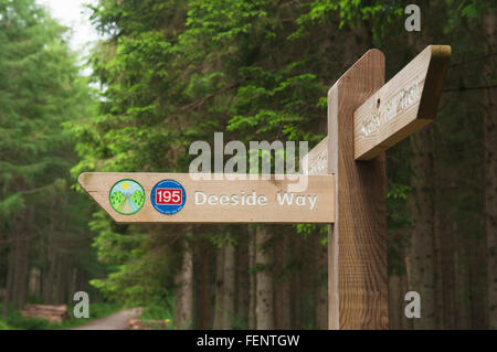 Signpost showing the Deeside Way route - near Banchory, Aberdeenshire ...