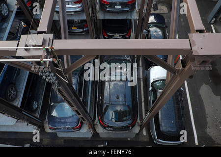 New York carpark, elevated parking garage with stacked cars Stock Photo ...