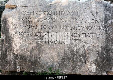 Ancient stone with inscriptions in Greek language. Ephesus ...