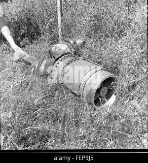 The image details damage to the Atlas ABLE 9C missile at Pad 12, taken ...