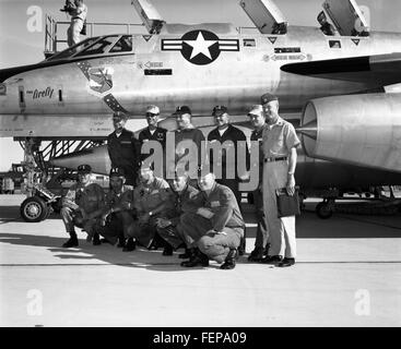 This photograph shows the Convair B-58 crew chief, S.Sgt W.L. McGugan ...