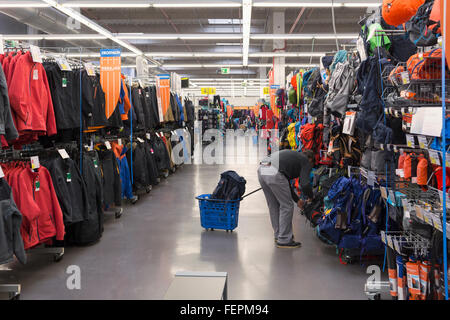 Shop interior / inside of the Decathlon sports / sporting equipment ...