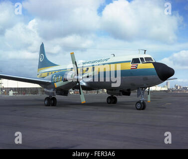 The Convair 640 N3411, operated by Caribair, is shown here in San Diego ...