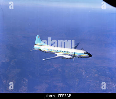 The Convair 640 N3407, operated by Caribair, is shown in flight on ...