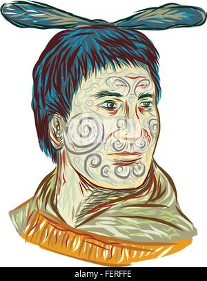Illustration of polynesian style tattoo on watercolor background Stock ...