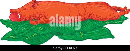 Roast Pig Lechon Banana Leaves Drawing Stock Vector Image & Art - Alamy