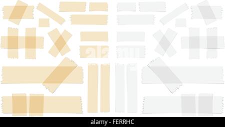 Symbols and different size sticky, adhesive tape pieces on white ...