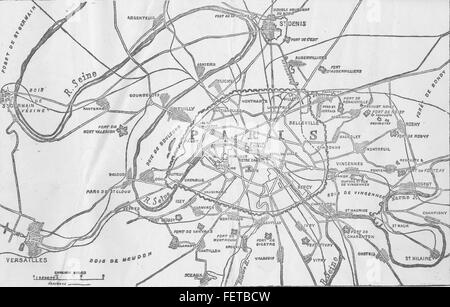 Franco-Prussian War: Fortifications of Paris 1870 map antique ILN full ...