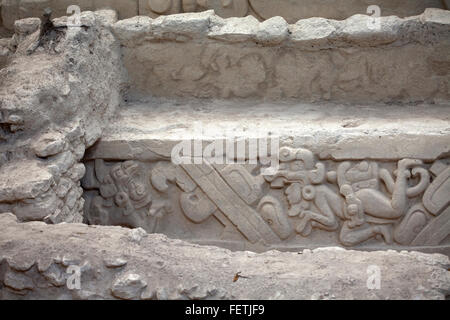 Stucco representation of the Popol Vuh showing the divine twins Hunahpu ...