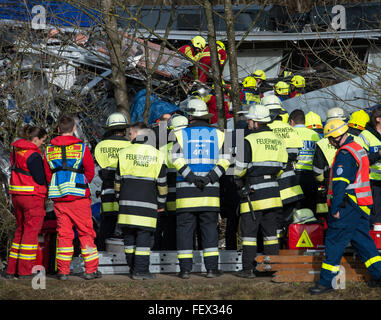 Bad Aibling, Germany. 09th Feb, 2016. Rescue forces pictured at the ...