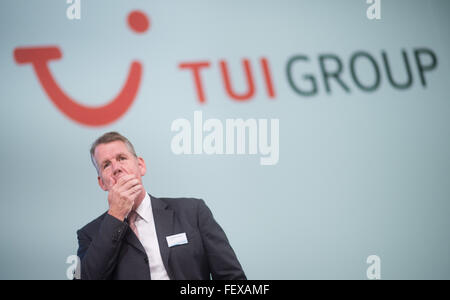 Tui AG CEO Friedrich Joussen in front of the company logo during a ...
