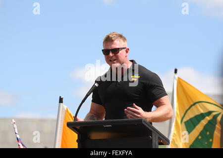 Blair Cottrell, Chairman of the United Patriots Front (UPF) speaks at ...