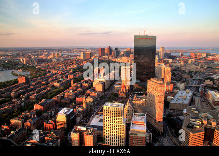 Aerial view of Boston skyline at sunset with Longfellow Bridge, Charles ...