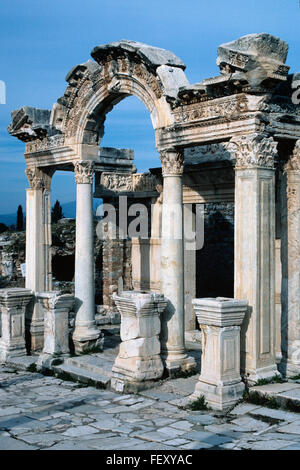 Ephesus. Temple of Hadrian. Arch on the front facade with reliefs ...