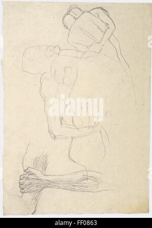 A drawing by Gustav Klimt in his signature Art Nouveau style. This ...