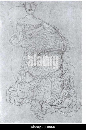 A drawing by Gustav Klimt, renowned for his detailed sketches in the ...