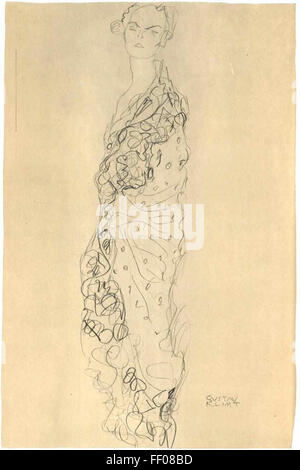 A drawing by Gustav Klimt, showcasing his signature Art Nouveau style ...