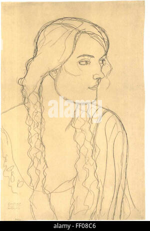 A drawing by Gustav Klimt in his signature Art Nouveau style. This ...