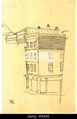 A drawing by Egon Schiele, known for his intense, expressive style ...