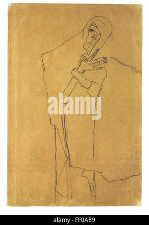 A drawing by Egon Schiele, showcasing his characteristic expressionist ...