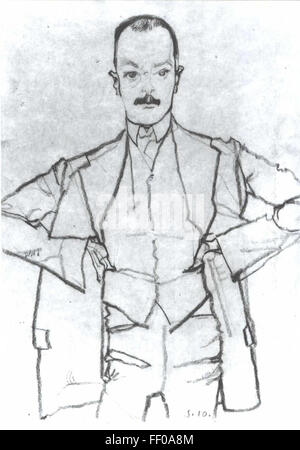 A drawing by Egon Schiele, showcasing his distinctive expressive style ...