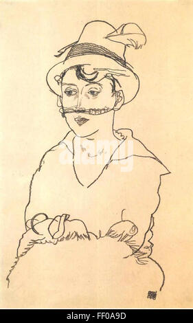 A drawing by Egon Schiele, capturing his signature raw, emotional style ...
