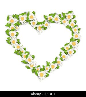 Daisy Flowers in Form Heart Isolated on White Background Stock Vector ...