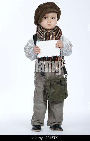 photo of little funny boy with letter Stock Photo - Alamy