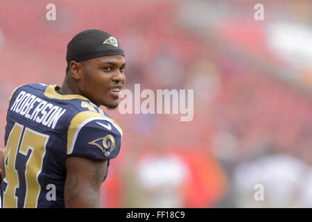 St. Louis Rams cornerback Marcus Roberson (47) warms up against the ...