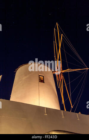 Santorini skyline with buildings and windmill in Greece Stock Photo - Alamy