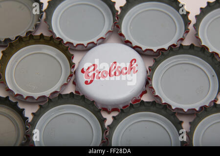 Grolsch Beer bottle tops Picture by James Boardman Stock Photo - Alamy