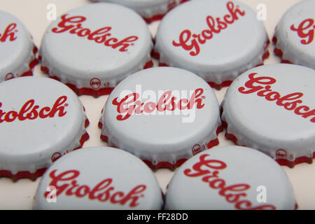 Grolsch Beer bottle tops Picture by James Boardman Stock Photo - Alamy